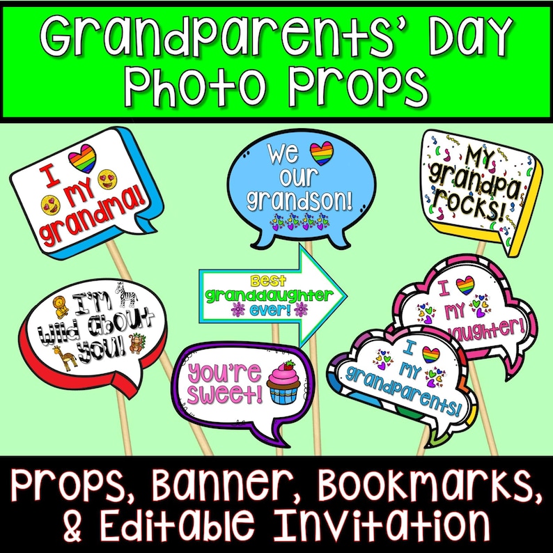Grandparents' Day Photo Booth Props | Bookmarks | Invitation | Banner ...