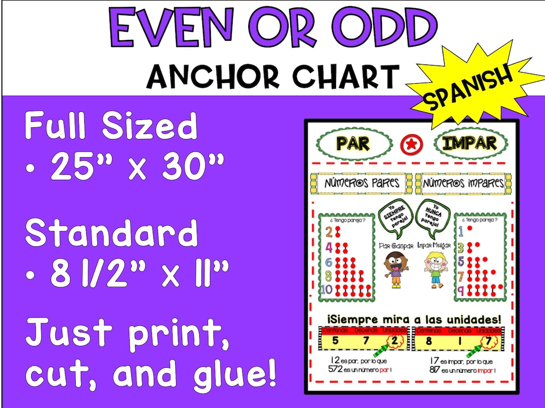 Spanish Even or Odd Anchor Chart | 2nd Grade - Etsy