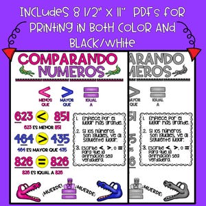 Spanish Comparing Numbers Anchor Chart | 2nd Grade - Etsy