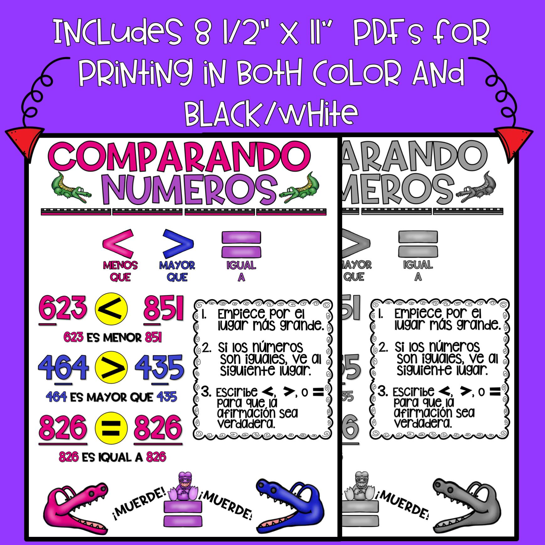 Spanish Comparing Numbers Anchor Chart | 2nd Grade - Etsy