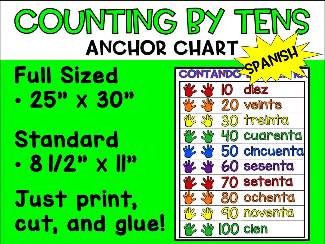 Spanish Counting by Tens Anchor Chart | Kindergarten - Etsy