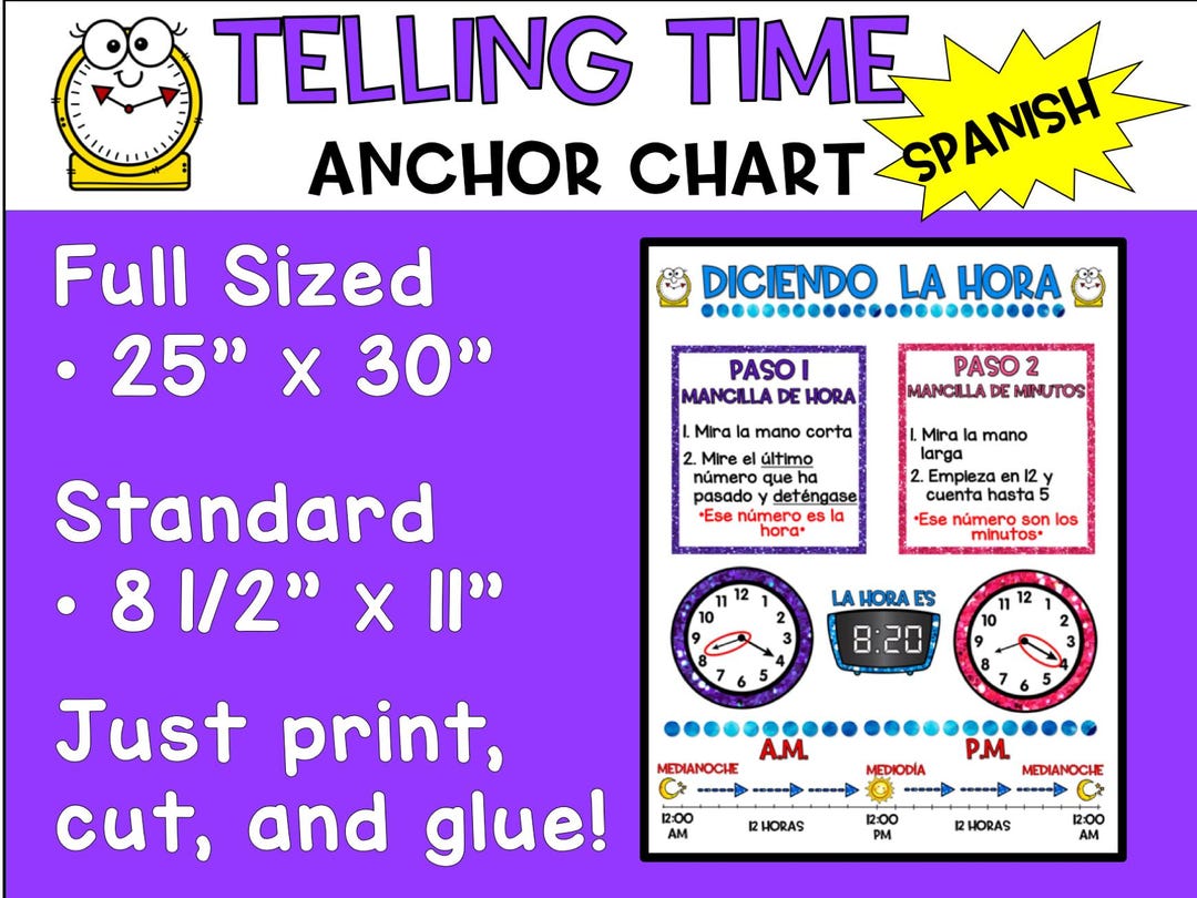 Spanish Telling Time Anchor Chart | 2nd Grade - Etsy