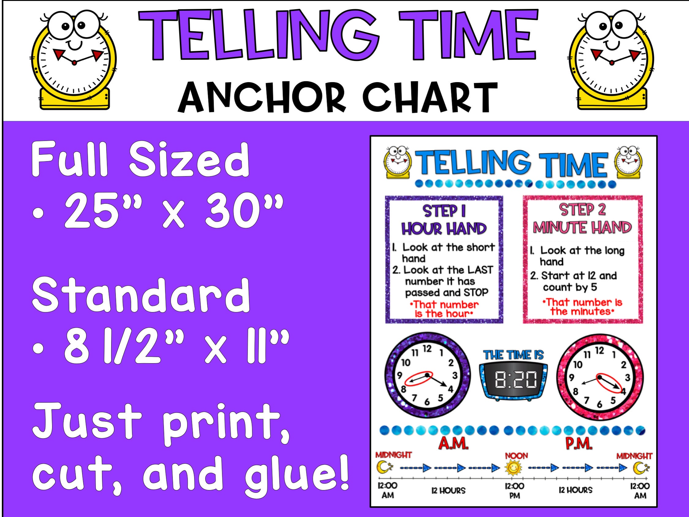 Telling Time Anchor Chart | 2nd Grade - Etsy