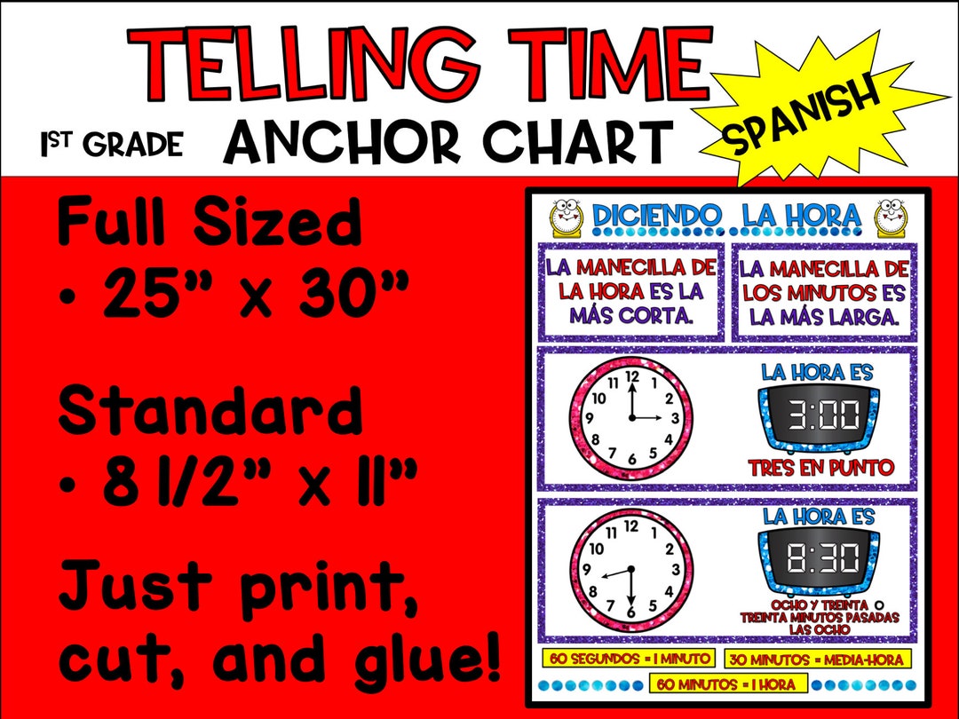 Spanish Telling Time Anchor Chart | First Grade - Etsy Australia