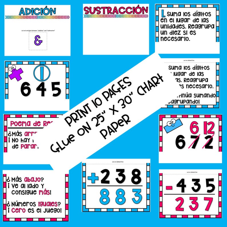 Spanish Addition and Subtraction Anchor Chart | 3rd Grade - Etsy