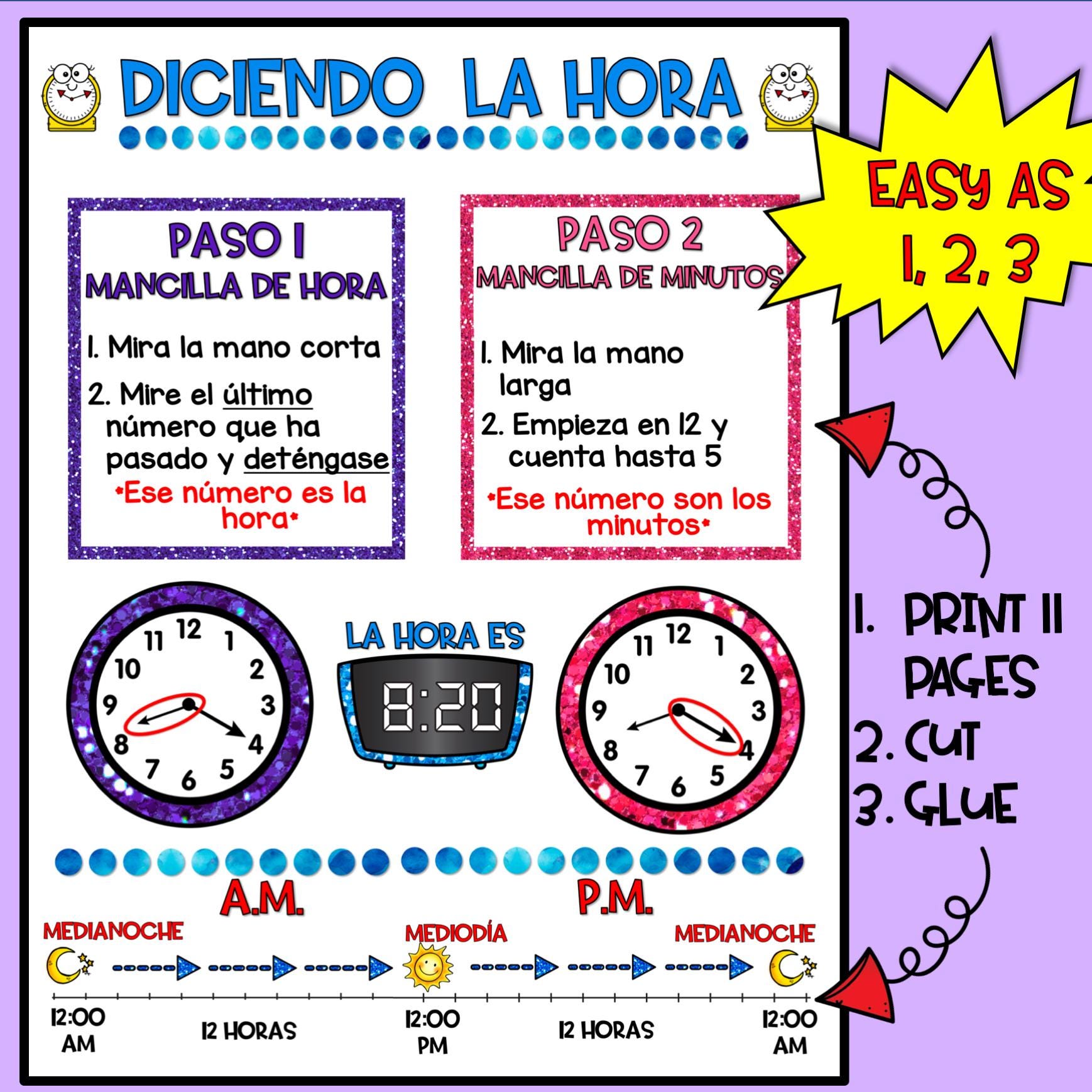 Spanish Telling Time Anchor Chart | 2nd Grade - Etsy