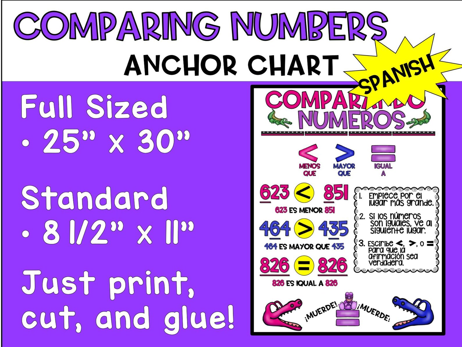 Spanish Comparing Numbers Anchor Chart | 2nd Grade - Etsy
