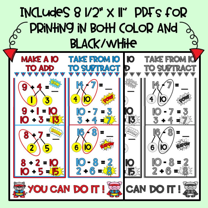 Make a Ten to Add & Subtract Anchor Chart | First Grade - Etsy