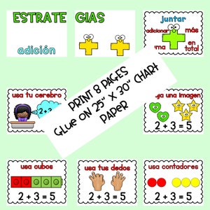 Spanish Addition Strategies Anchor Chart | Kindergarten - Etsy