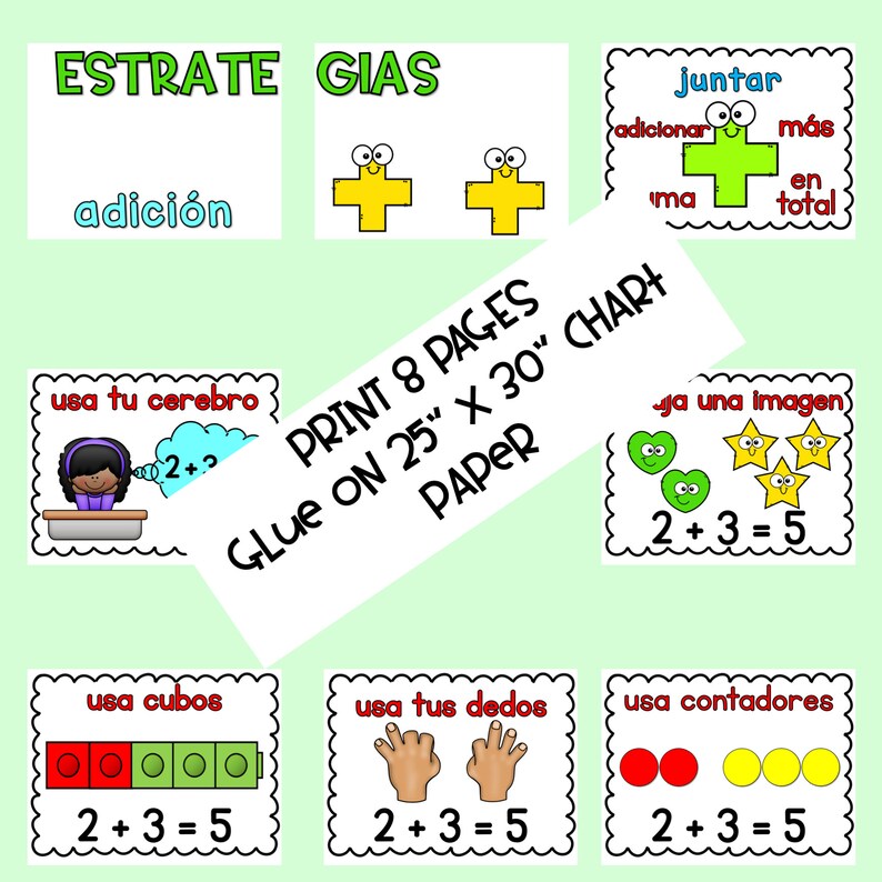 Spanish Addition Strategies Anchor Chart | Kindergarten - Etsy
