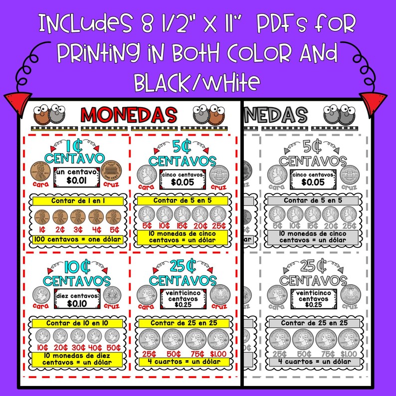 Spanish Money / Coins Anchor Chart | 2nd Grade - Etsy