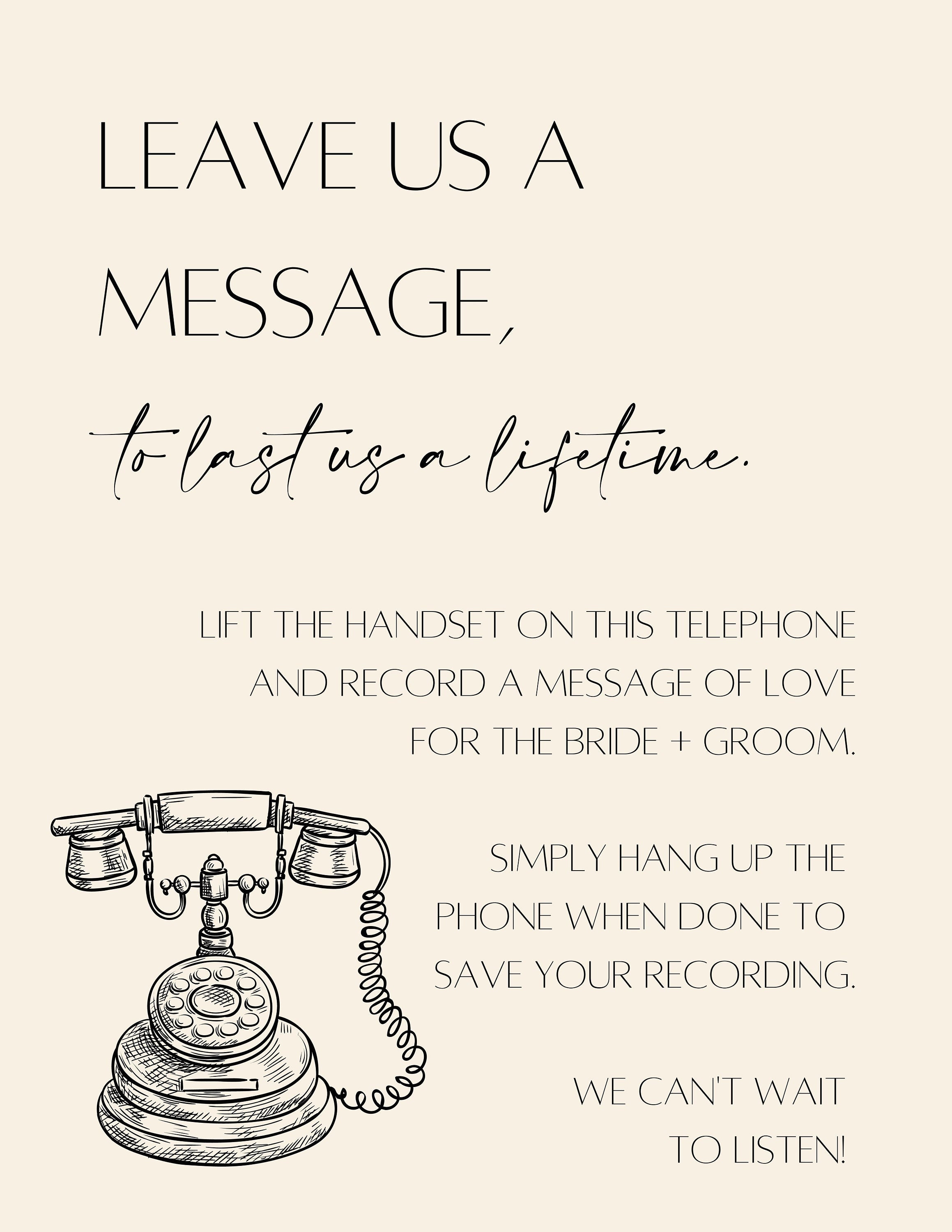 Wedding Voicemail Sign: Leave Us A Message (canva Template, 8.5x11 ...