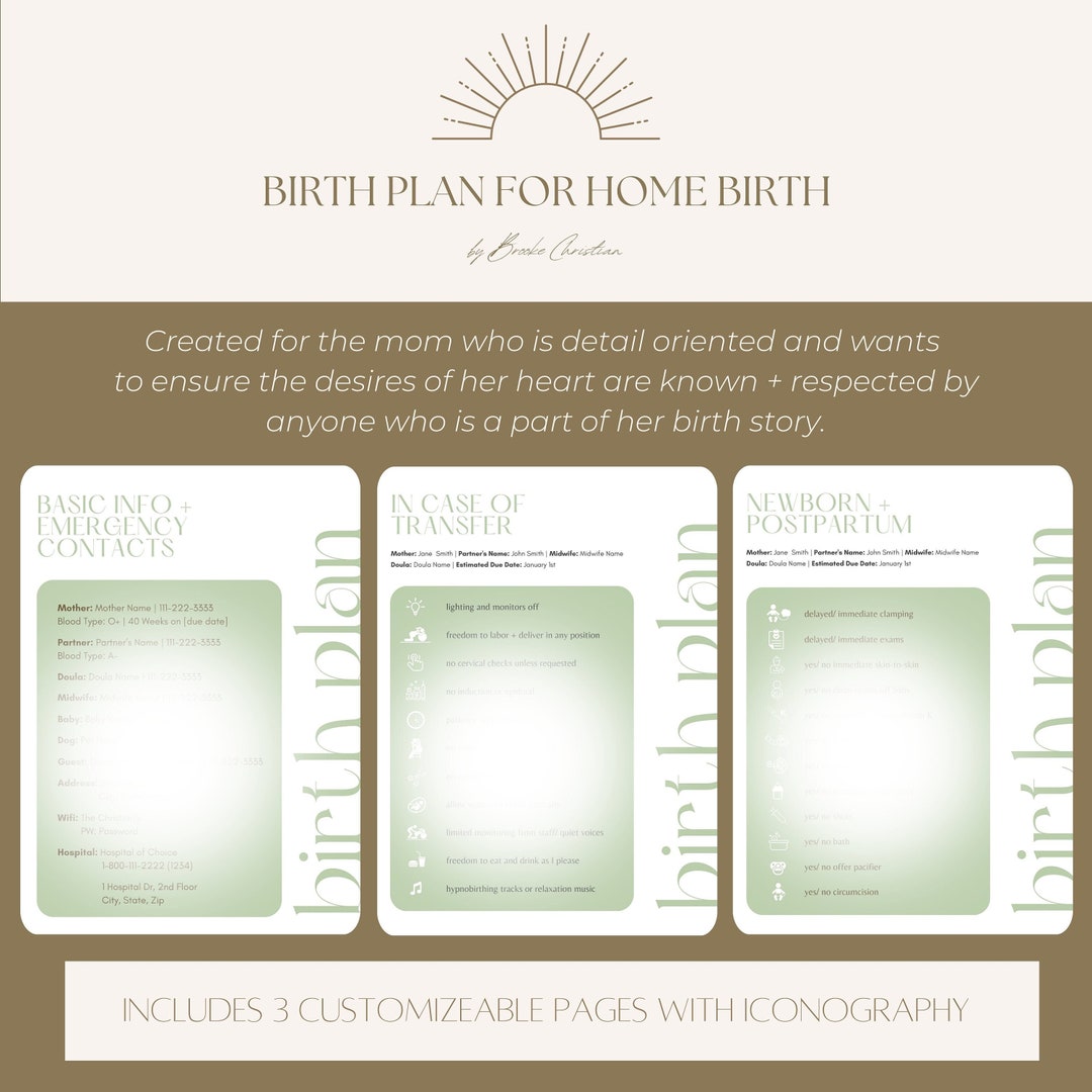 Plantilla de plan de parto para parto en casa o centro de parto ...