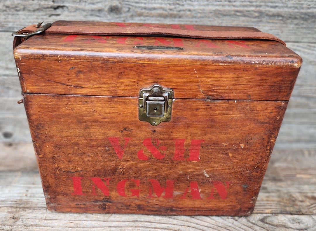 Vintage Custom Wood Box With Lid, Dovetail Joints & Leather Strap ...
