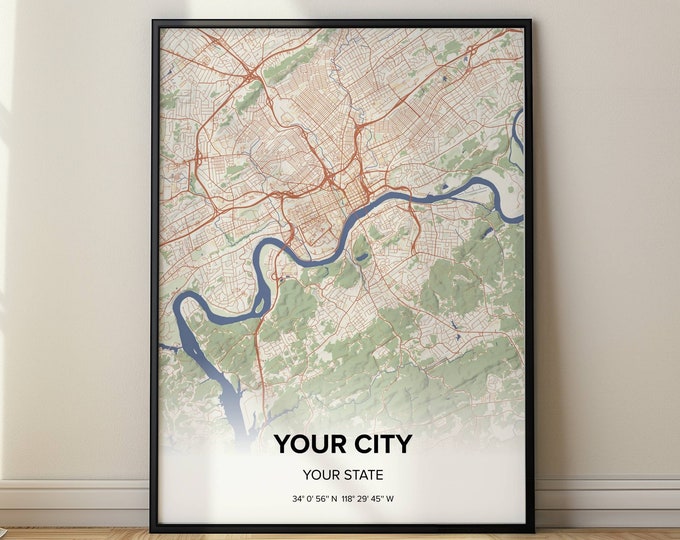 Color Custom Map for Anywhere in the World, Personalized Modern Map in ...