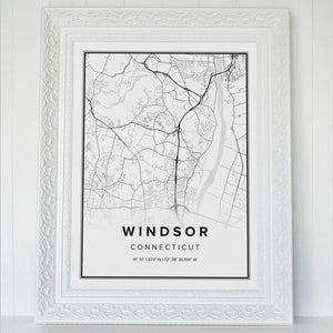Windsor Connecticut City Street Wall Art Map Windsor Minimalist Map ...