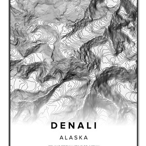 Denali Peak Alaska Topographic Map Denali Mountain Range Wall Art Map ...
