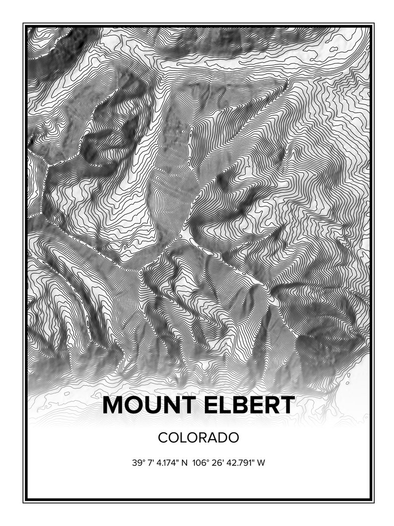 Mount Elbert Colorado Topographic Map Rocky Mountains Wall Art Map Home ...
