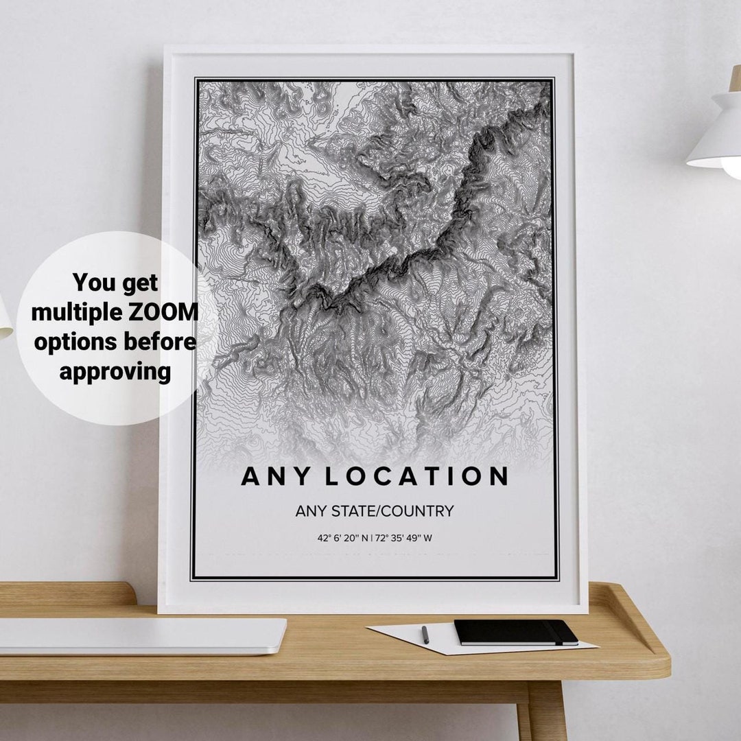 Custom Topographic Map of Anywhere in the World, Wall Art Hiking Map ...