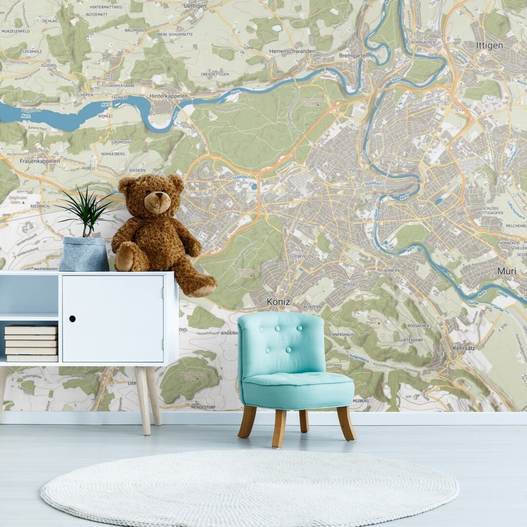 Wall Mural Custom Map Peel and Stick Wallpaper Oversized Map Modern ...