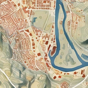 Watercolor Custom Map, Old Map Style Colors With Topographic Lines ...