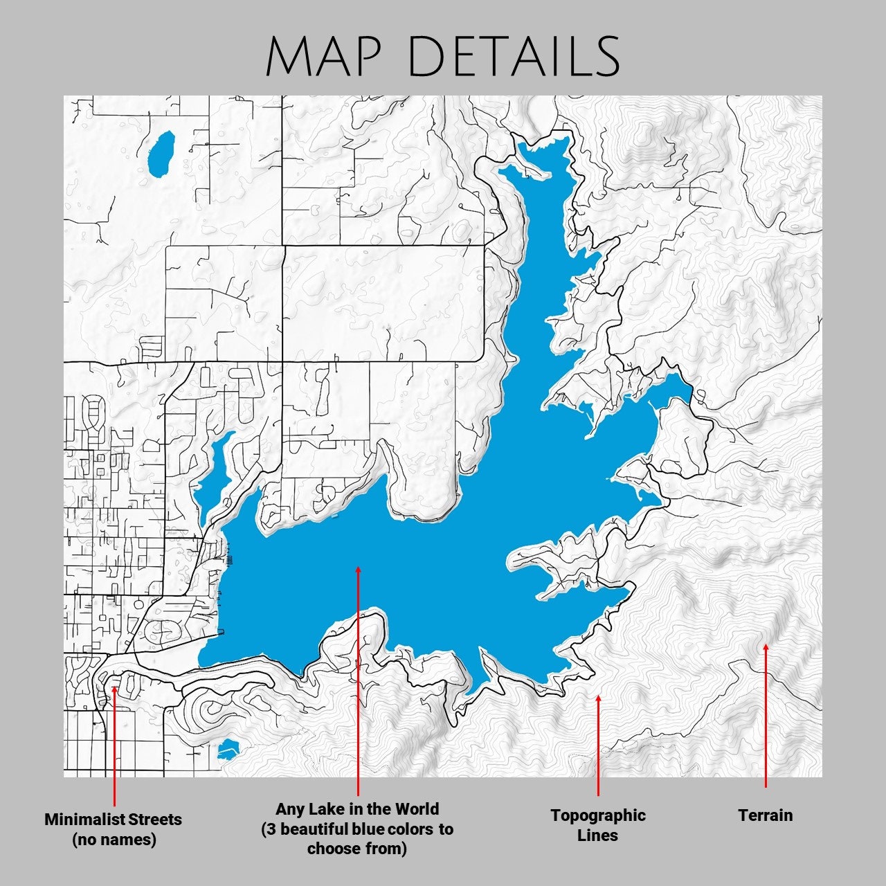 Custom Lake Map Print Lake Map Wall Art Custom Lake Decor Map of Lake ...