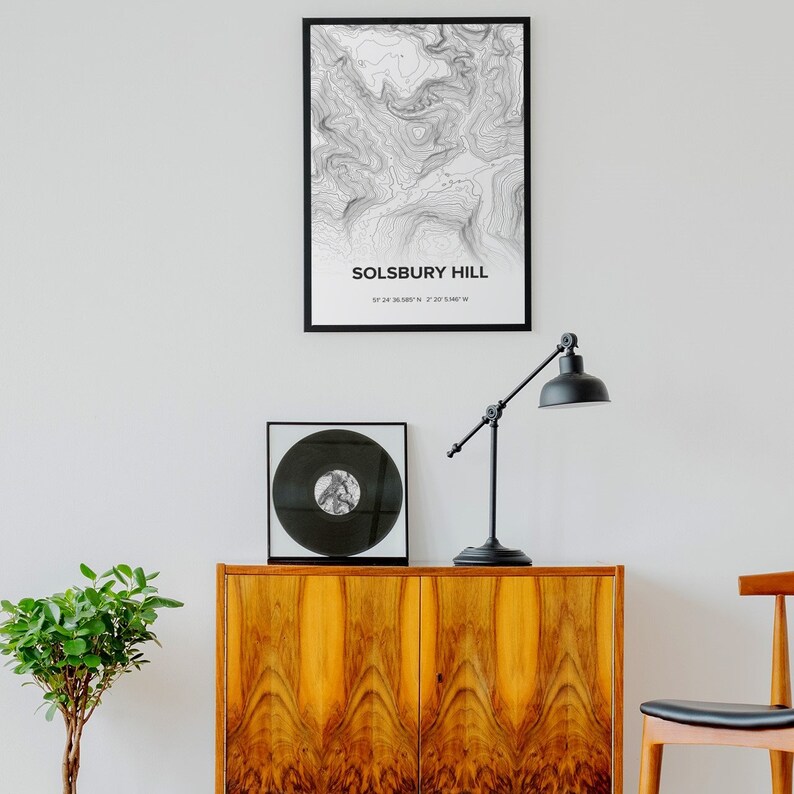 Peter Gabriel's Solsbury Hill Topographic Map Wall Art Map Home Office ...