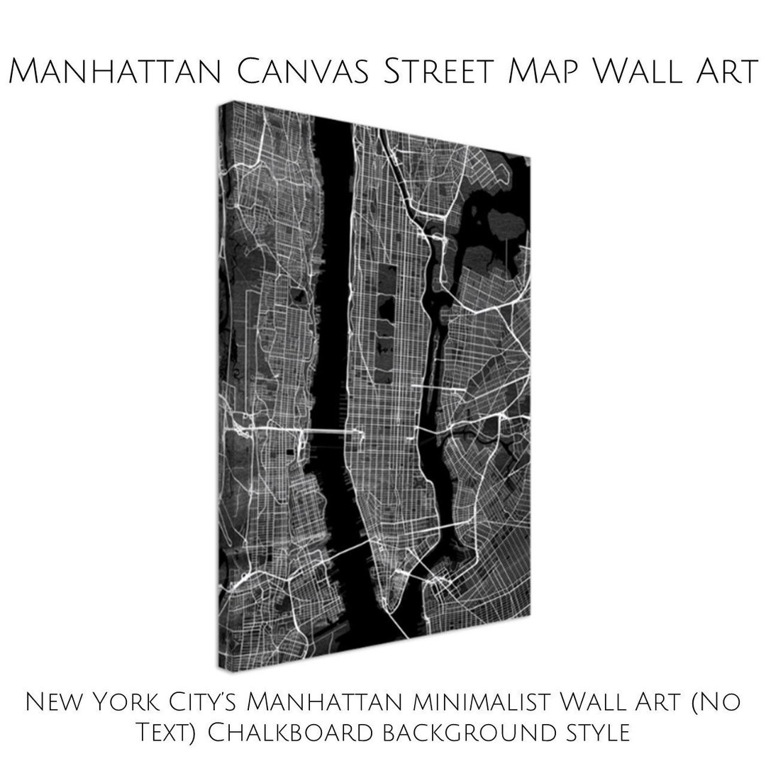 New York City Canvas Street Map of Manhattan Chalkboard Style Canvas ...