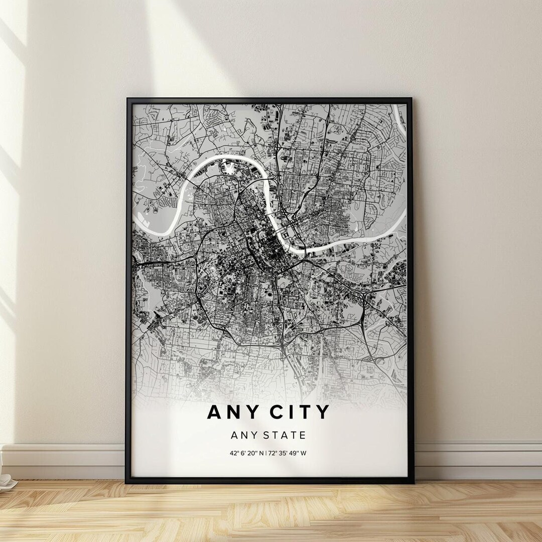 Any City or Town Street Map With Buildings, Wall Art Customized Gift ...