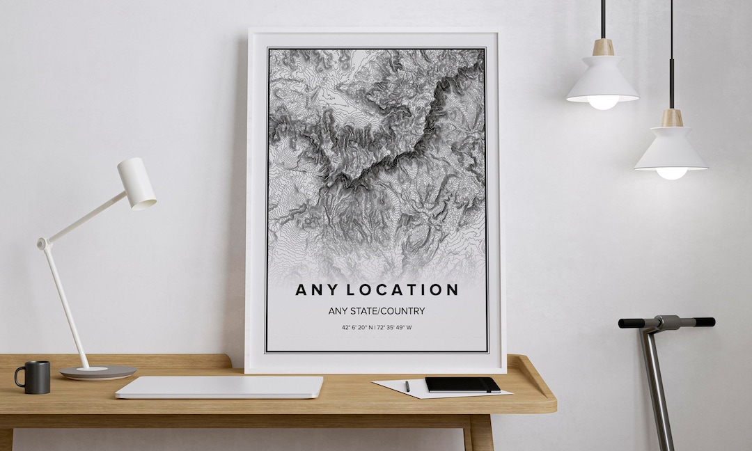 Custom Topographic Map of Anywhere in the World, Wall Art Hiking Map ...