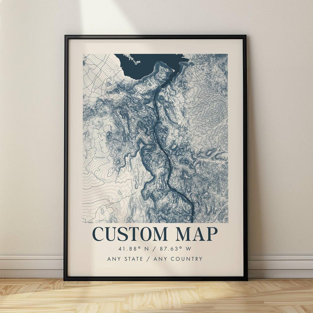 Personalized Topographic Map Print, Contours and Water Features Map Art ...