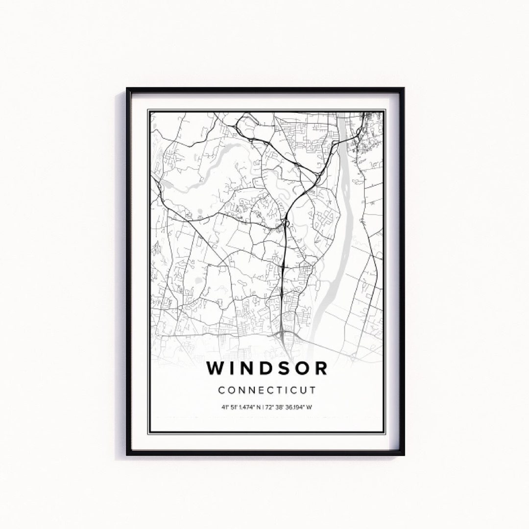 Windsor Connecticut City Street Wall Art Map Windsor Minimalist Map ...