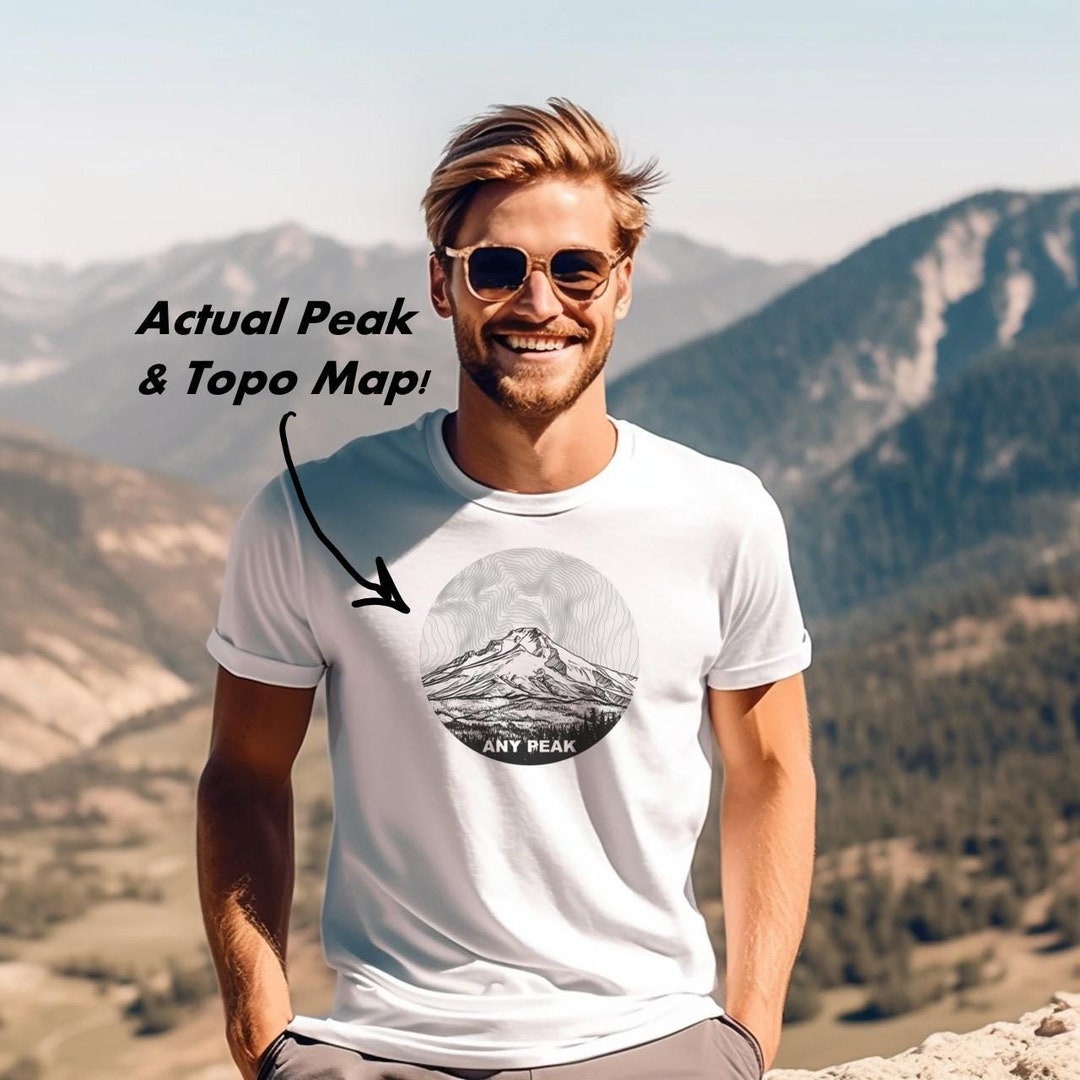 Personalized Mountain Tshirt With Topographic Map of Actual Peak or ...