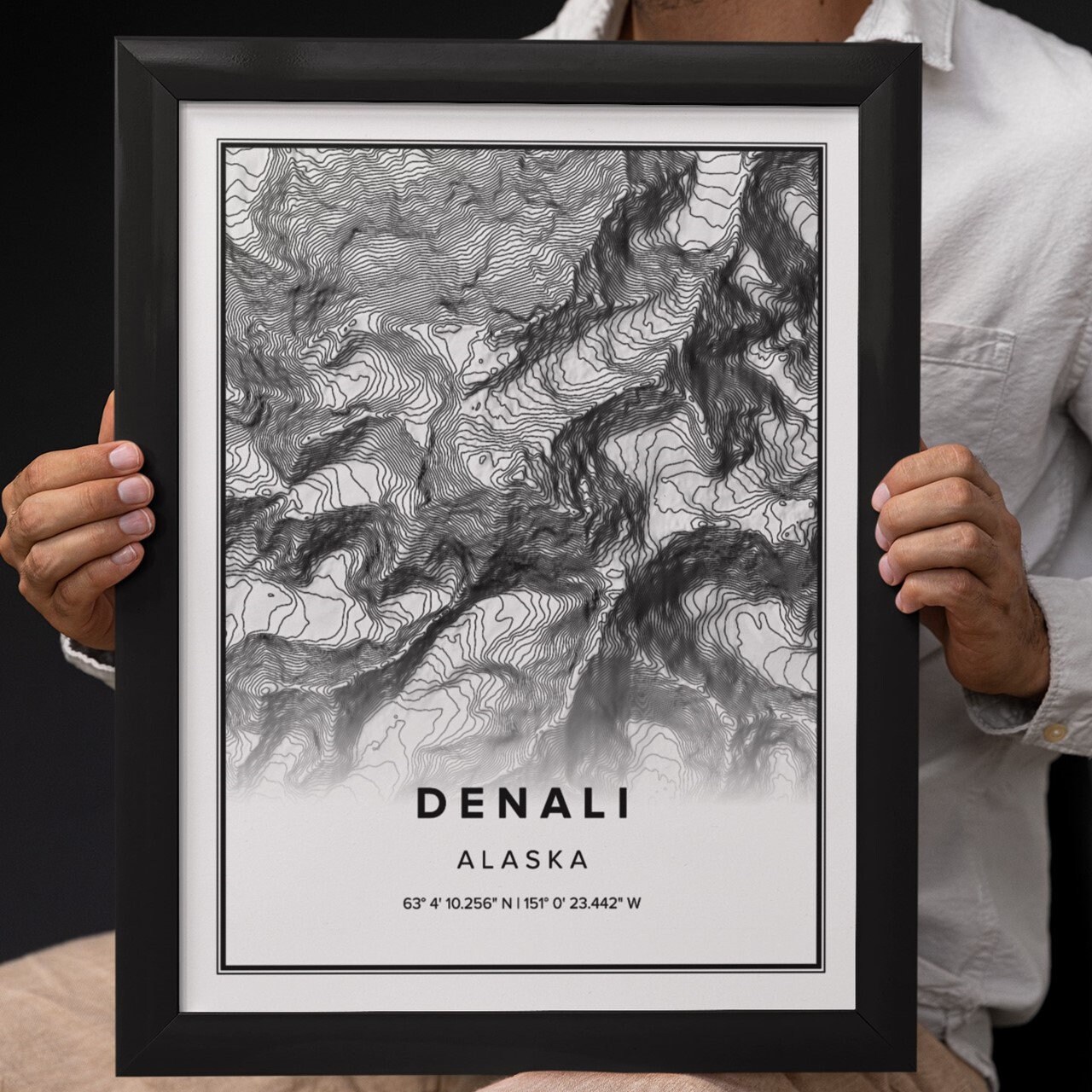 Denali Peak Alaska Topographic Map Denali Mountain Range Wall Art Map ...