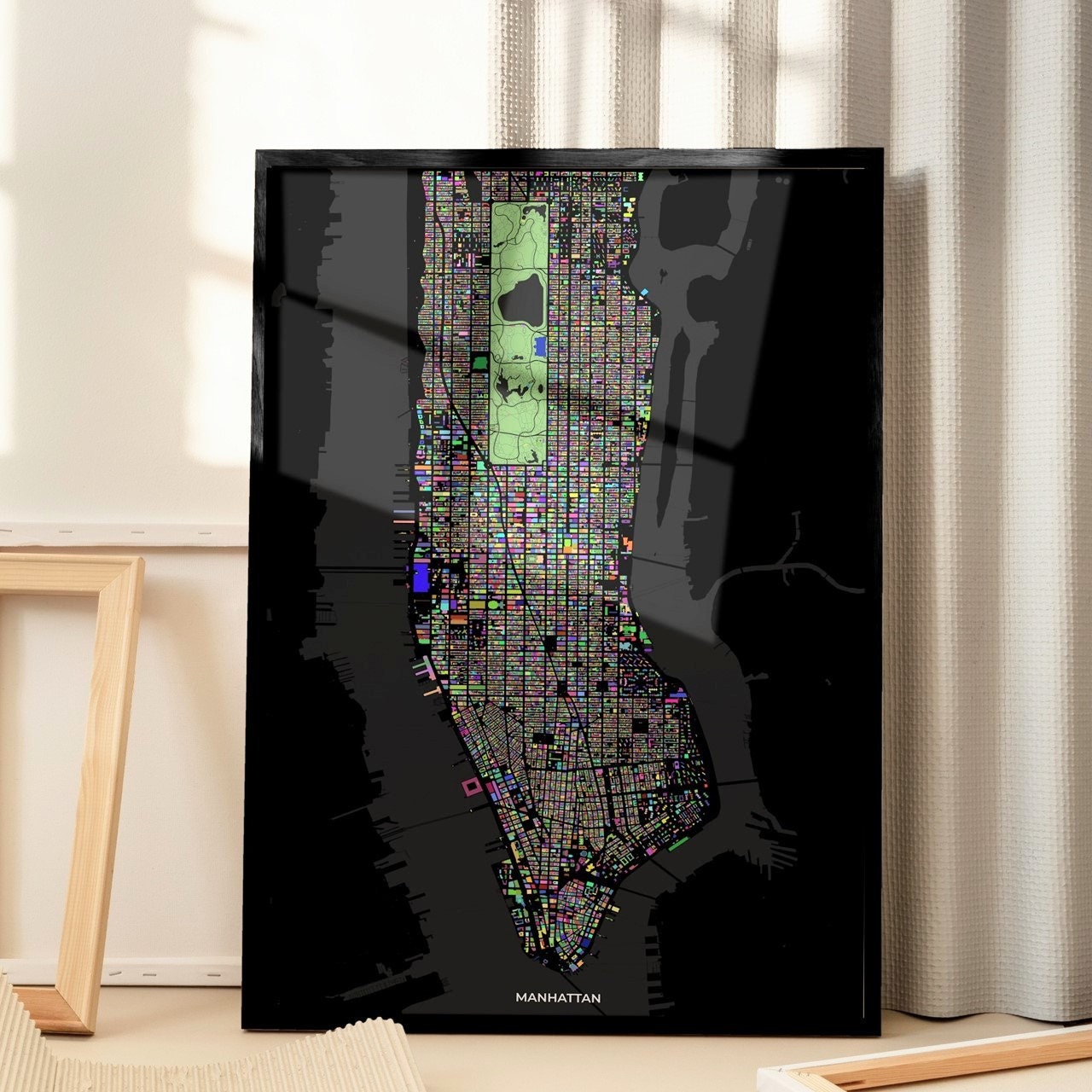 Manhattan Buildings Colorized New York City Map Art 34656 - Etsy