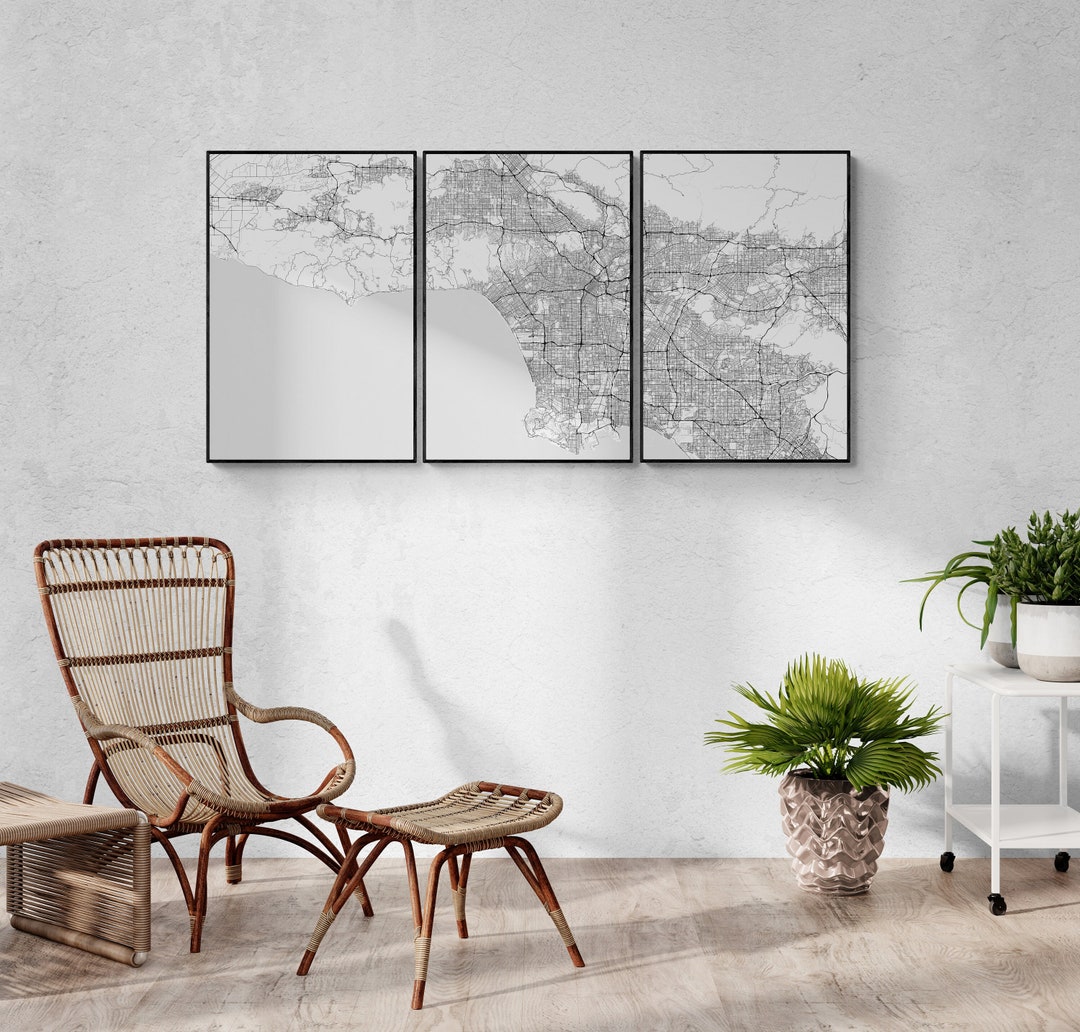 3 Panel Maps of Los Angeles Street Map Wall Art Home Office - Etsy