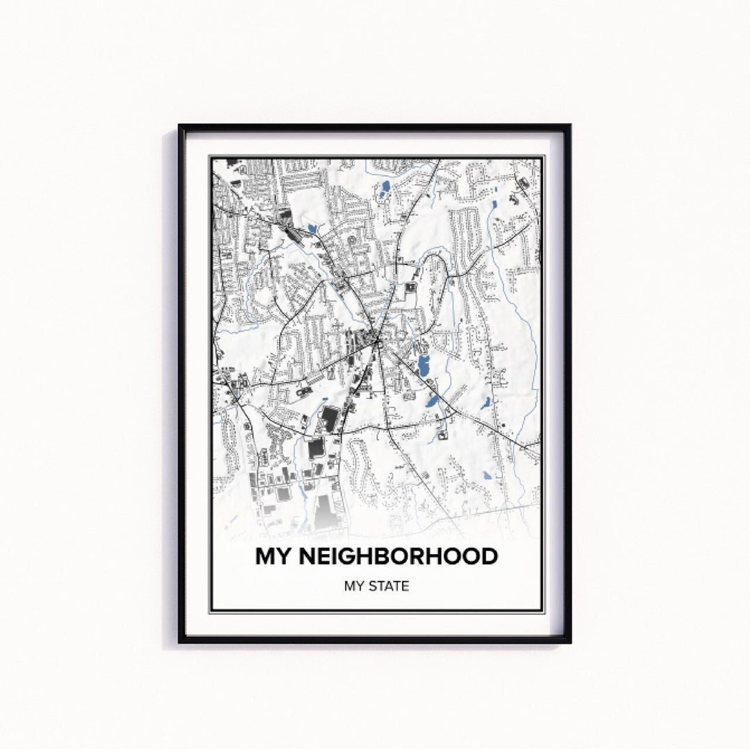 Custom Map of Neighborhood Map of Hometown, Town Map of City Town ...