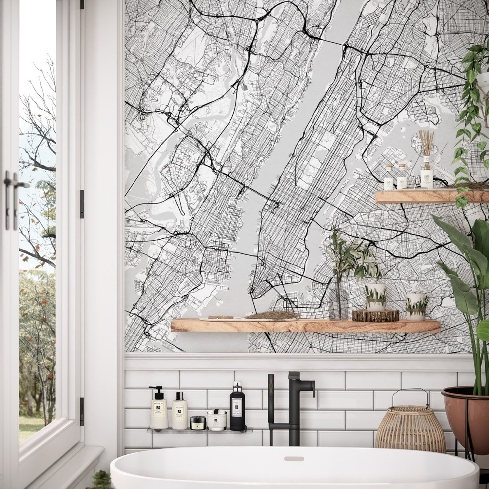 City Street Wallpaper Maps Peel and Stick Wall Murals Large Map of Any ...