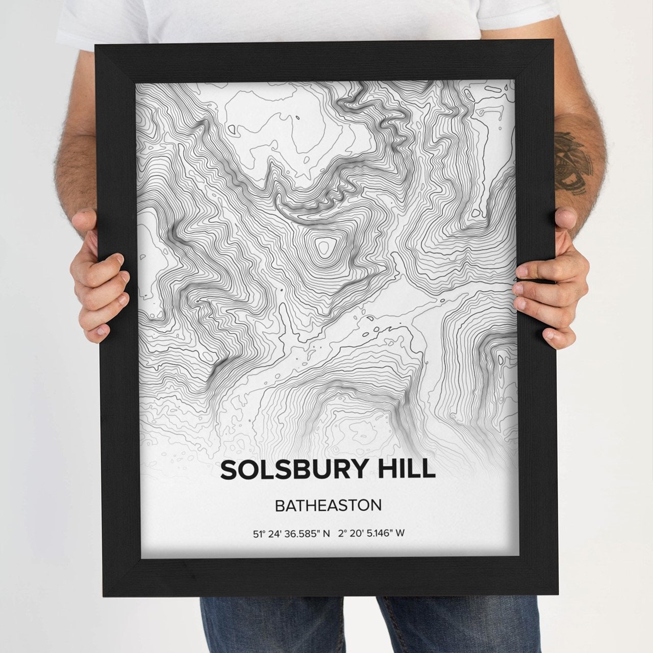 Peter Gabriel's Solsbury Hill Topographic Map Wall Art Map Home Office Gift Minimalist Topo Map ...