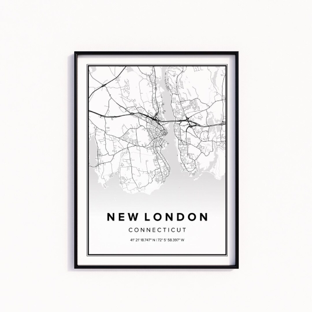 New London Connecticut City Street Wall Art Map New London Minimalist ...
