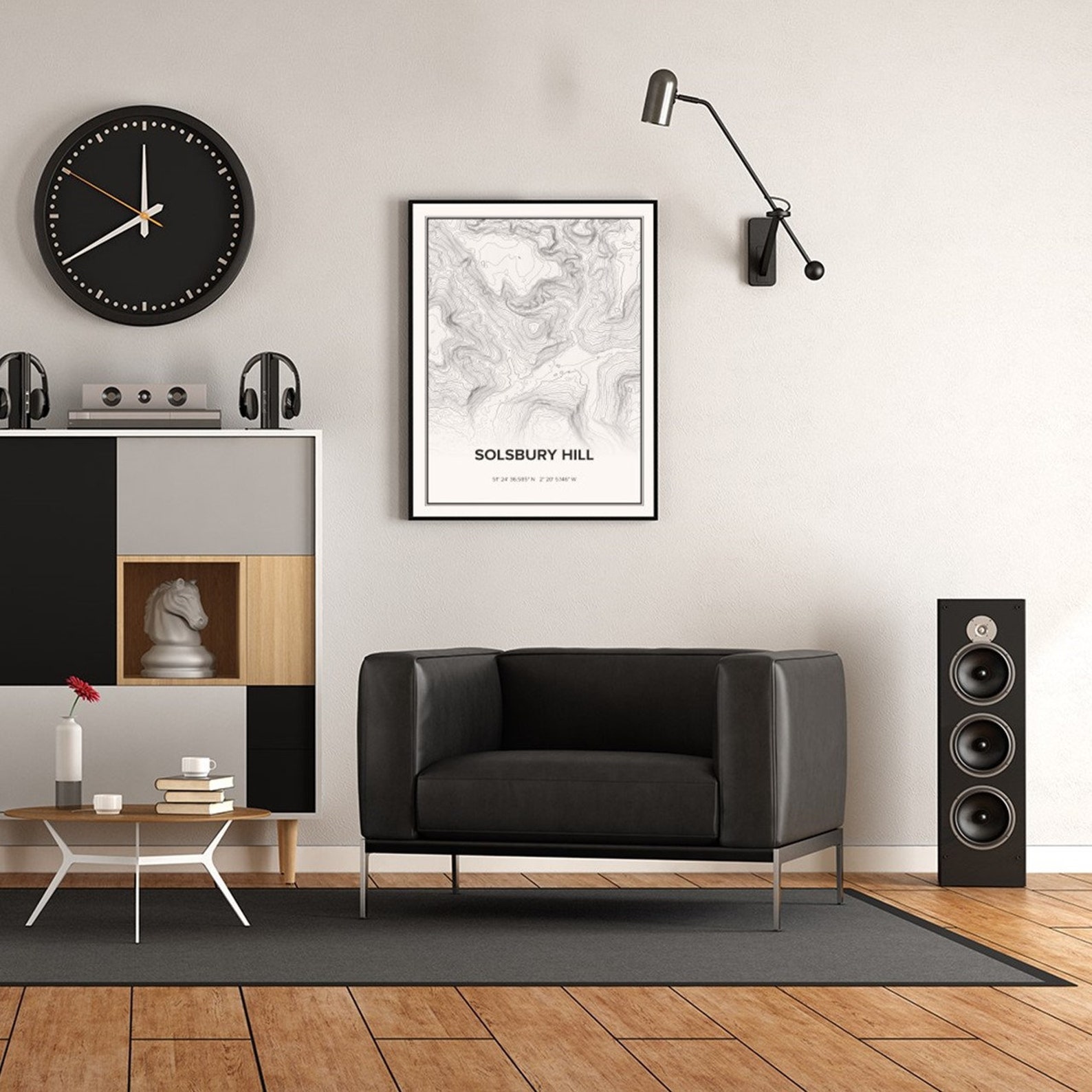 Peter Gabriel's Solsbury Hill Topographic Map Wall Art Map Home Office ...