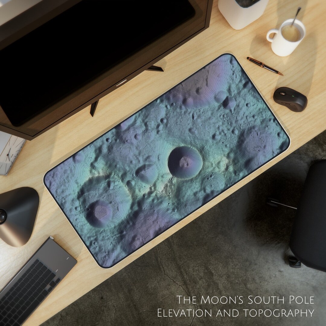 Moon Desk Mat Topographic Map Mouse Pad of the Moon's South Pole ...