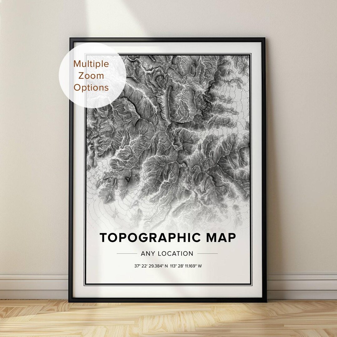 Custom Topographic Map of Any Location, Gift for Hiker Outdoorsy ...