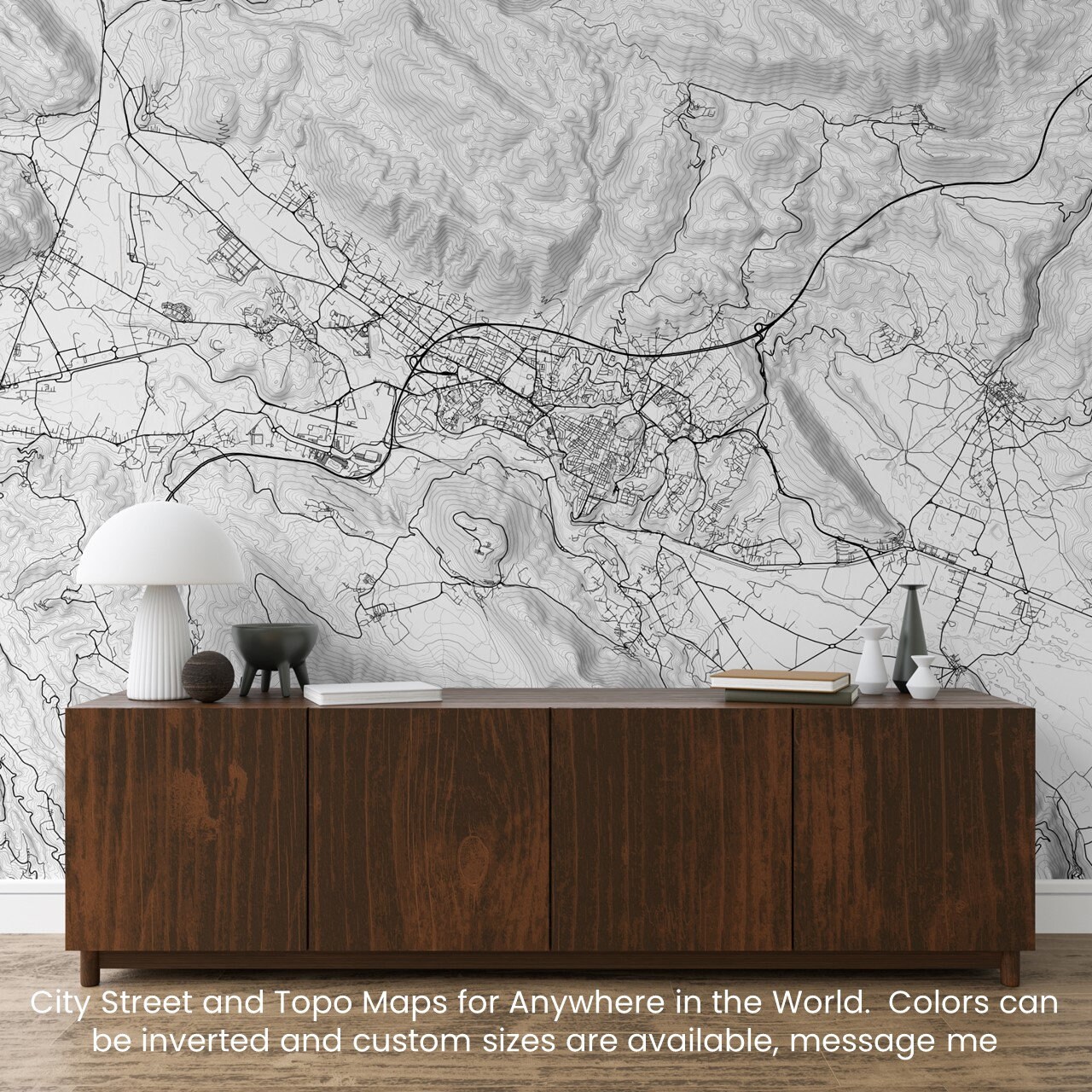 City Topographic Wallpaper Maps Peel and Stick Wall Mural Large Map of ...