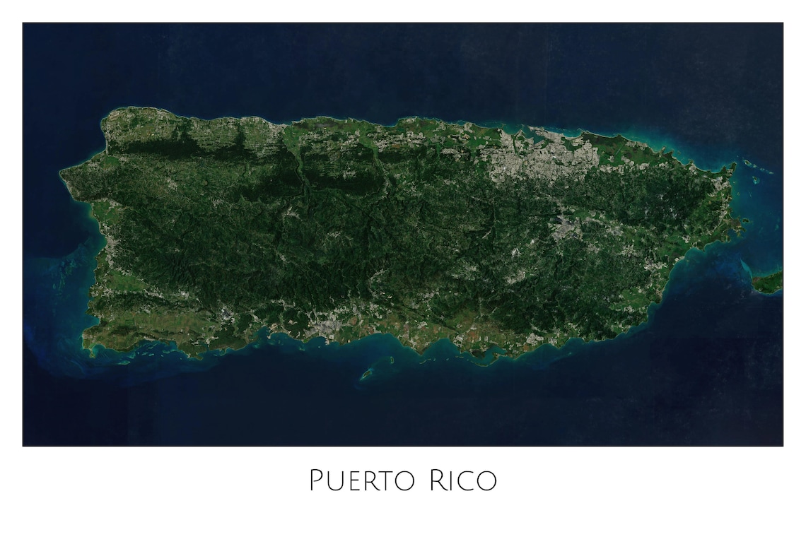 Puerto Rico Satellite Map Poster, Print or Digital Download, Wall Art ...