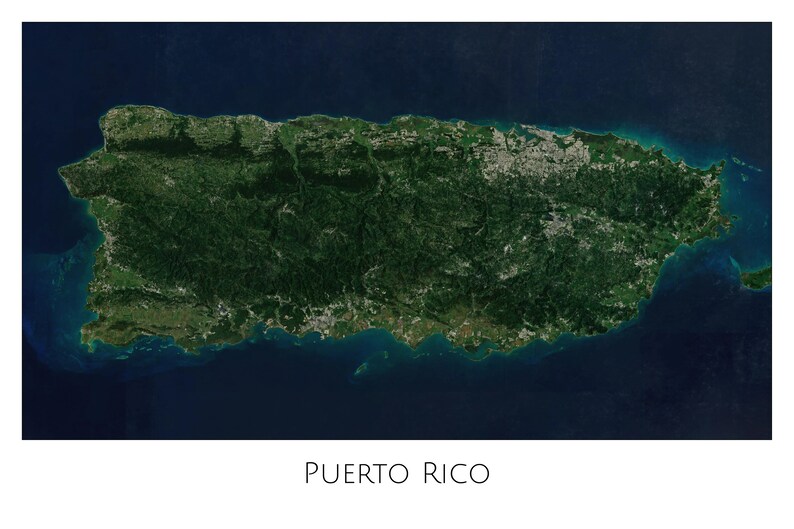 Puerto Rico Satellite Map Poster, Print or Digital Download, Wall Art ...