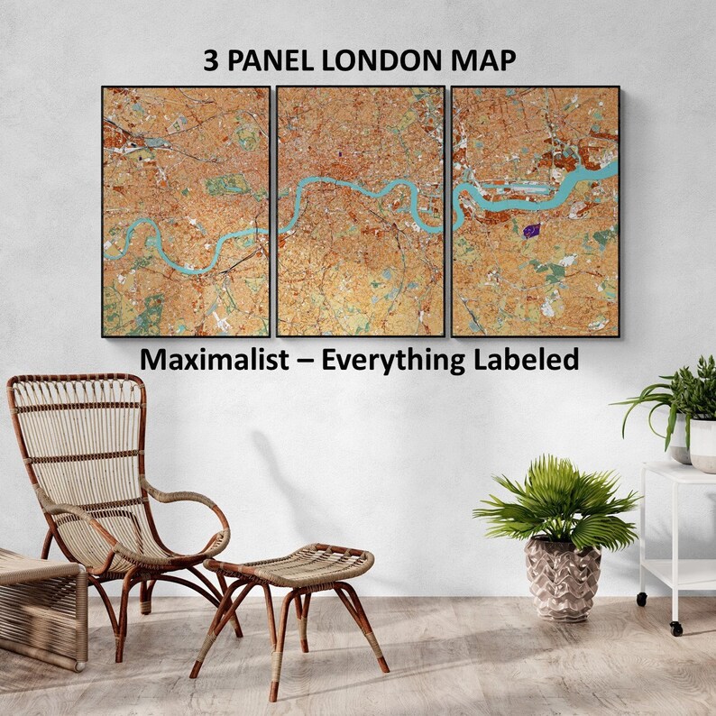 Map of London Street Map Wall Art 3 Panels Home Office Décor Gift Wall ...