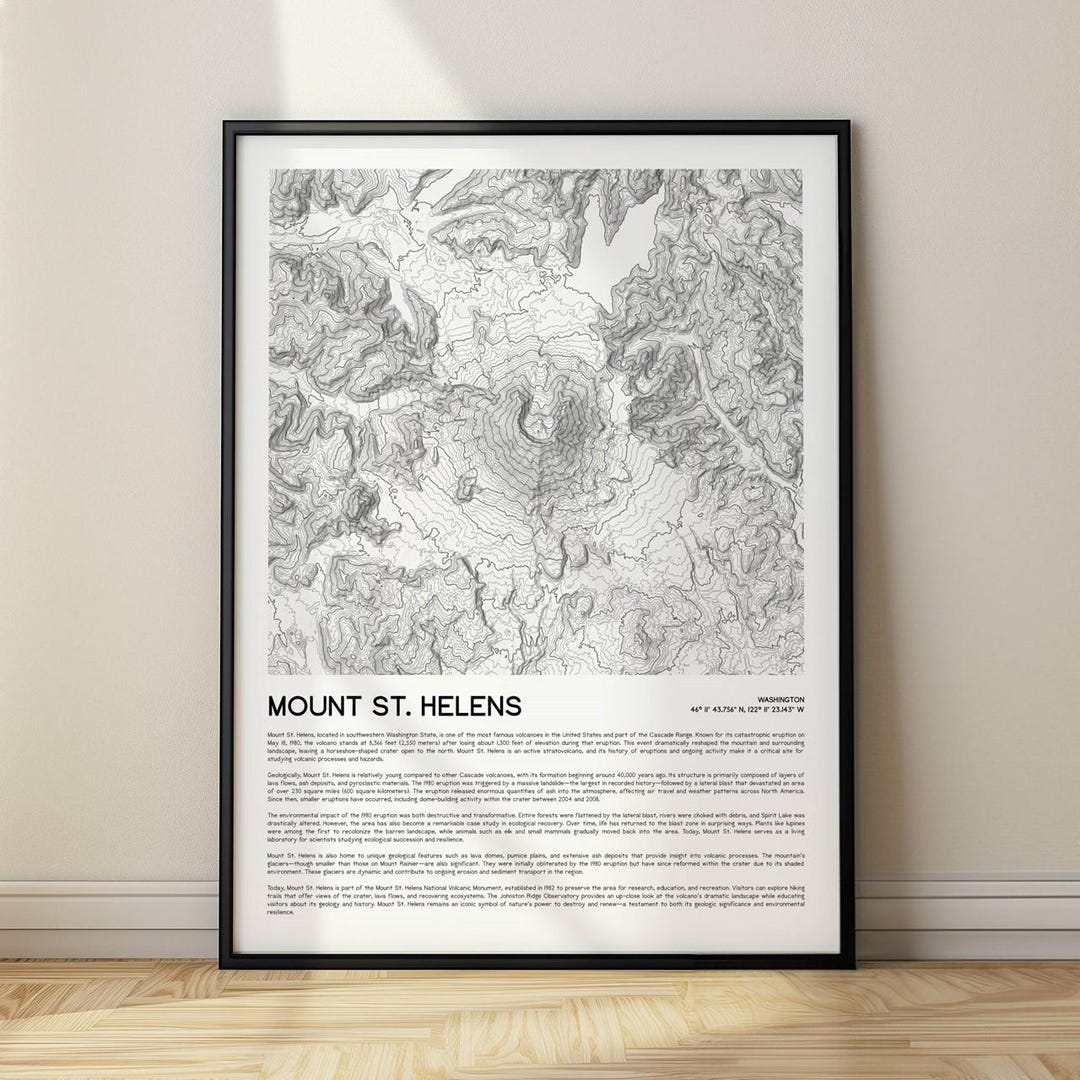 Mount St. Helens Topographic Map Wall Art With Text, Detailed Geology ...
