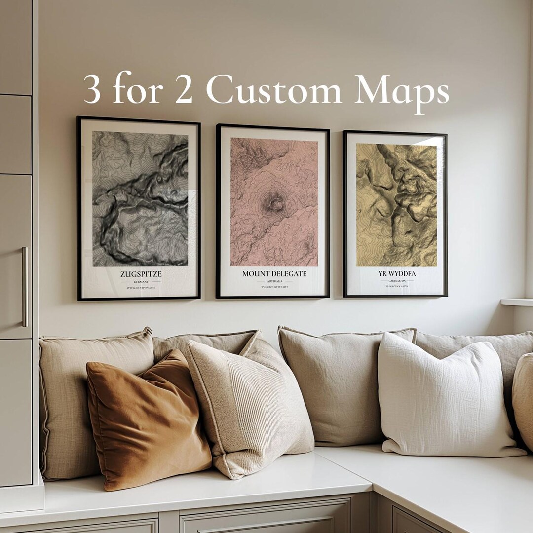 3 for 2 Custom Topographic Map of Anywhere in the World, Map Art Gift ...