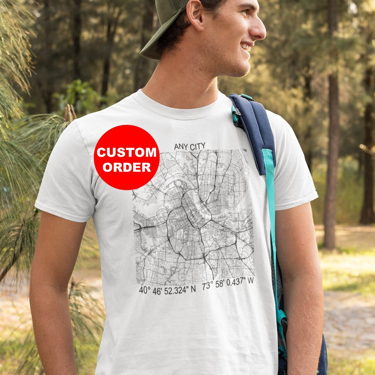 Custom City Street Tshirt Any Location With Coordinates Hiking Tee of ...